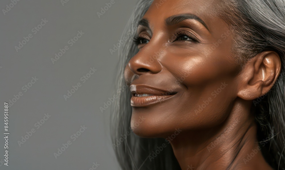 Beautiful black woman with smooth healthy face skin. Gorgeous aging ...