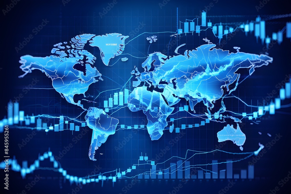 Interactive digital world map showing stock market trends with cool ...