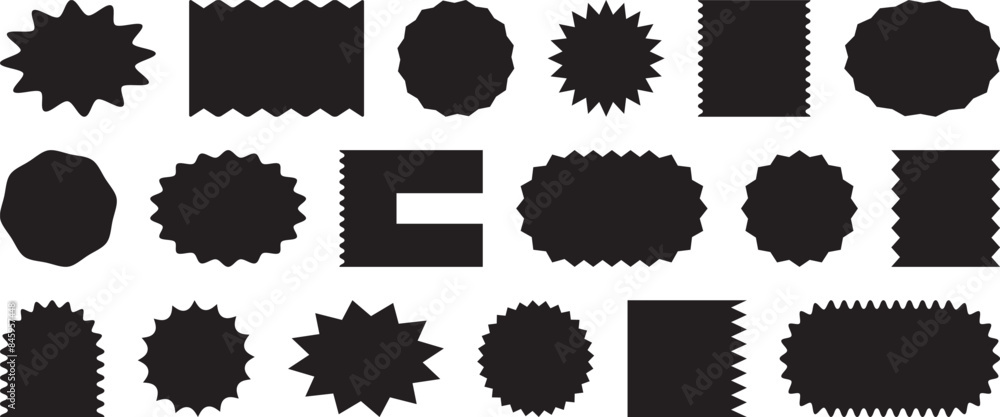 Badge starburst shape, sticker star, sale price tag, sun label ...