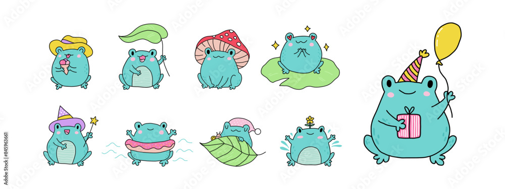 Cute cartoon frogs. Kawaii froggie pack. Baby animals bundle for ...