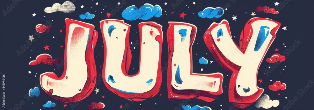 JULY, the word "july" retro font style on a solid background, bold ...