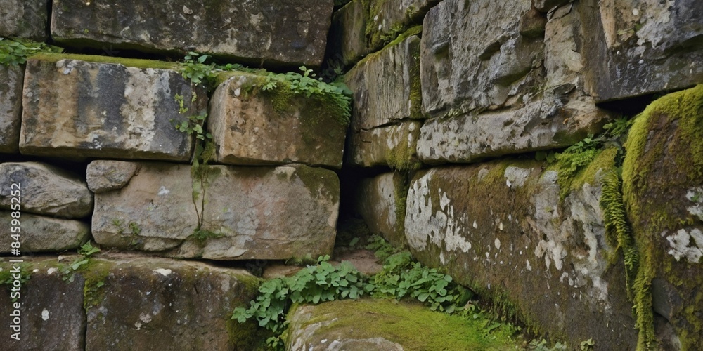 seamless background displaying rough-hewn stone, mossy patches, and ...