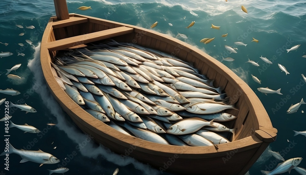 Abundance of Peter's Boat Overflowing with Fish at Jesus' Command ...