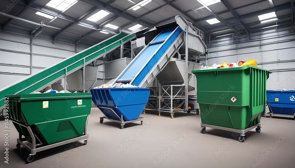 Waste sorting facility with conveyors bins and recycling for household ... Waste sorting facility with conveyors bins and recycling for household ...