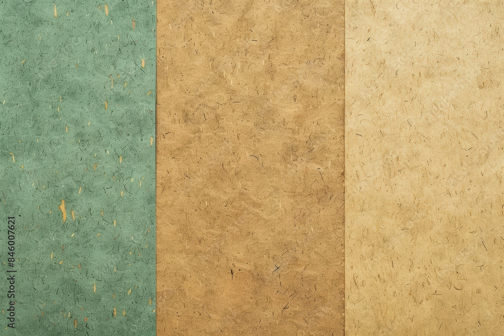 Three different colors of handmade paper are laying side by side ...