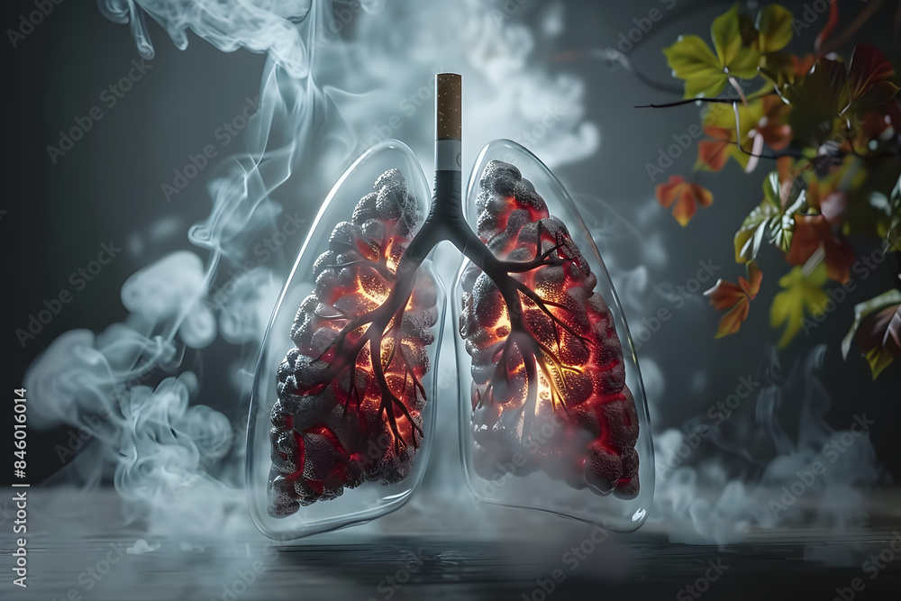 Dangerous cigarette smoke causing damage to lungs. Lung disease from ...