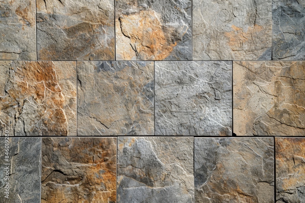 Decorative stone cladding with rough texture in brown and gray tones ...