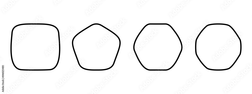 Set of geometric frames with rounded corners. Square, pentagon, hexagon ...
