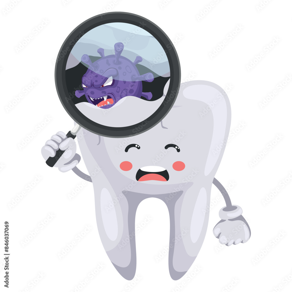 Decayed tooth cartoon with infection being attacked by a Streptococcus ...