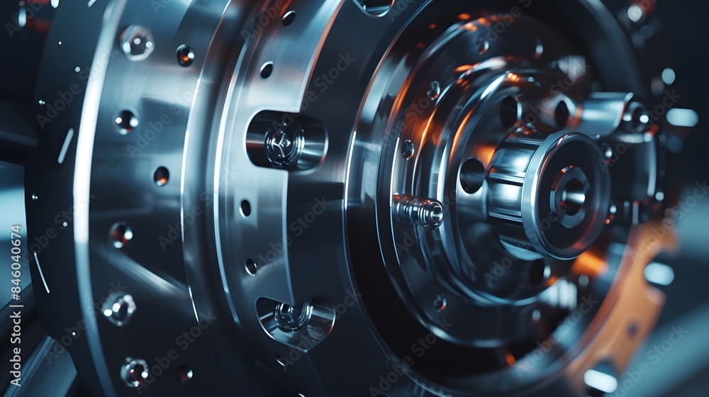 Closeup shot of a spinning flywheel showcasing rotational momentum and ...