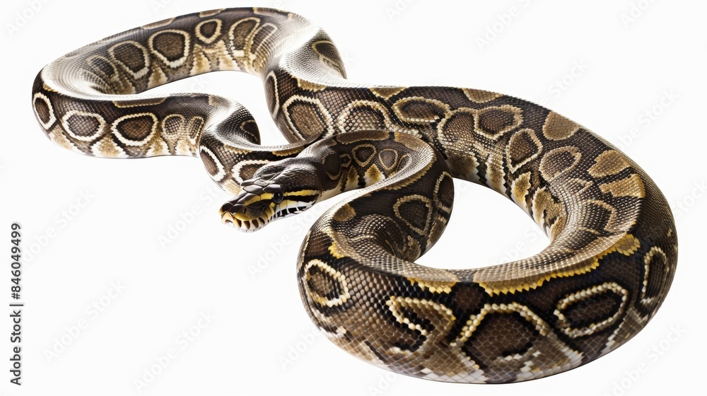 Royal python snake displays its scales in complete isolation against a ...