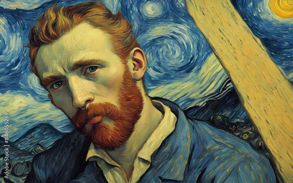 Vincent Van Gogh face, in Vincent Van Gogh style Stock Illustration ...
