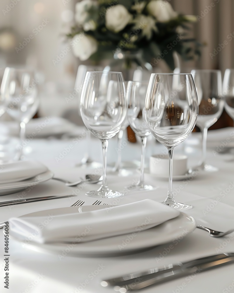 Elegant table setting for business dinner, isolated white background, fine dining experience ...