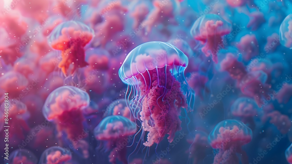 3D illustration background of jellyfish. Jellyfish swims in the ocean ...