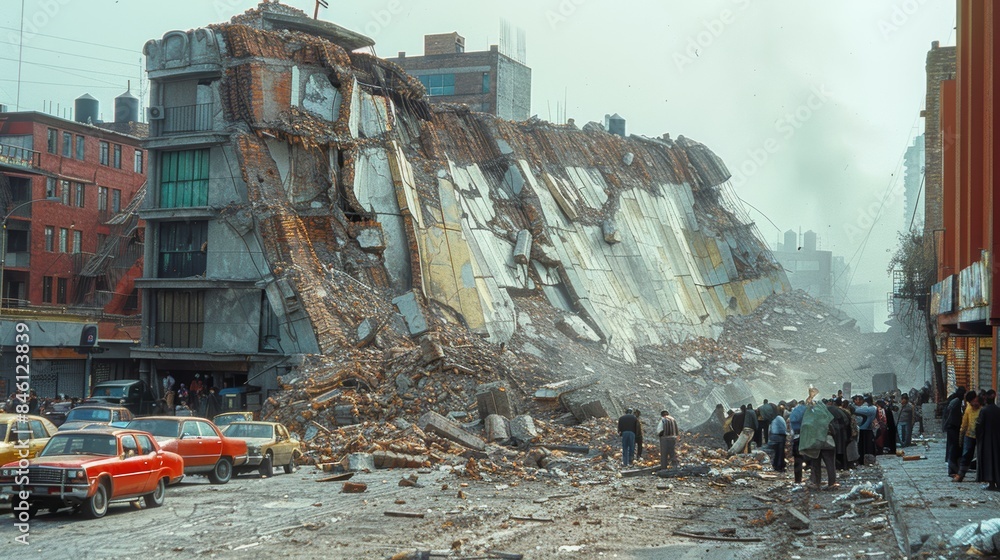 The chaotic aftermath of a devastating building collapse in a busy ...
