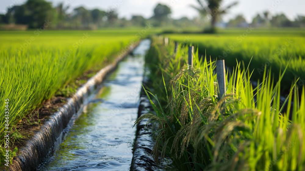 Irrigation of rice fields using ground water pumped through wells ...