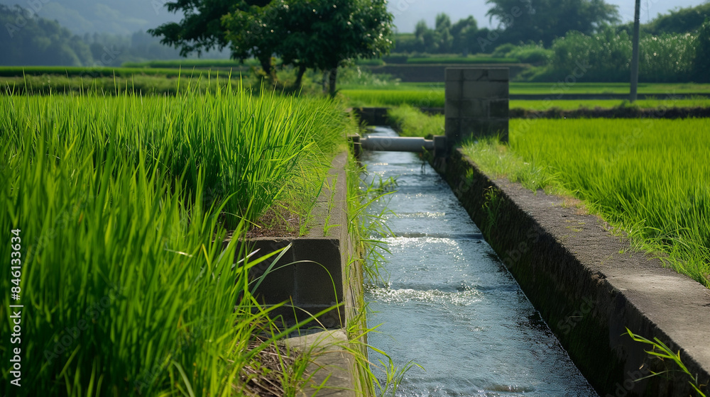 Irrigation of rice fields using ground water pumped through wells ...