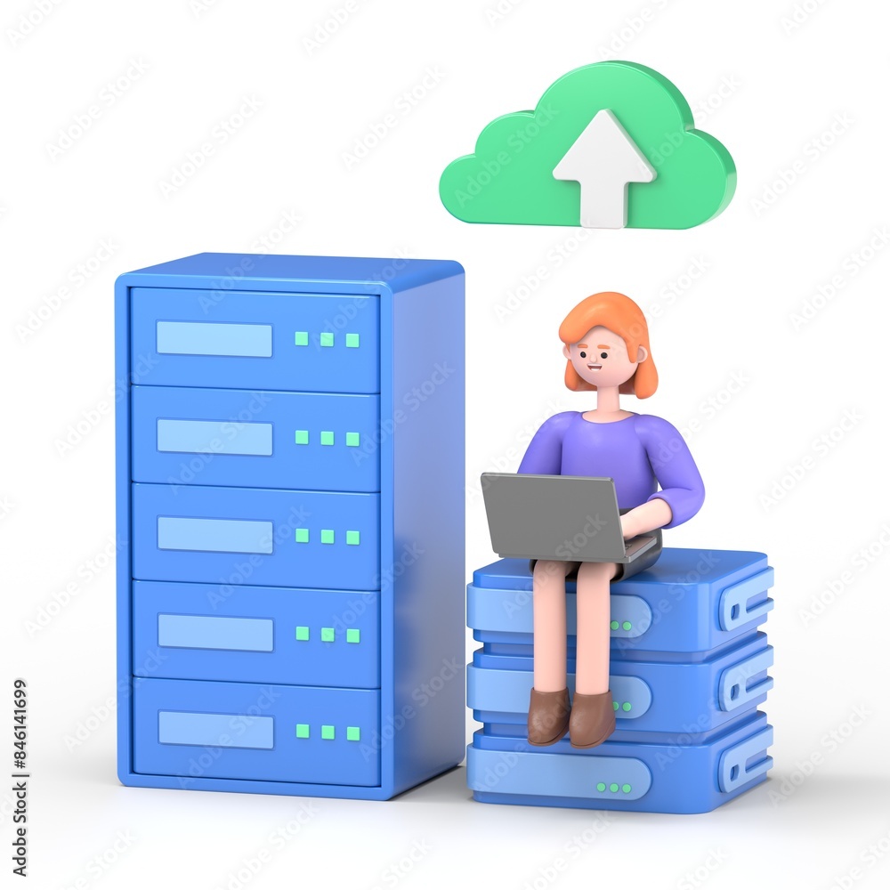 3D illustration of European businesswoman Ellen.Big Data and Cloud Computing, Business ...