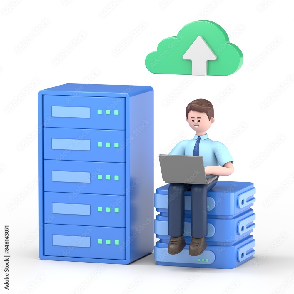 3D illustration of Asian man Felix.Big Data and Cloud Computing, Business characters using ...