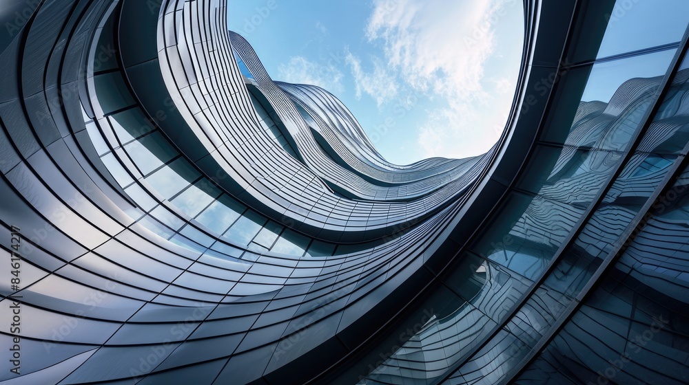 The highrise curved reflective architecture under the brightest clear ...