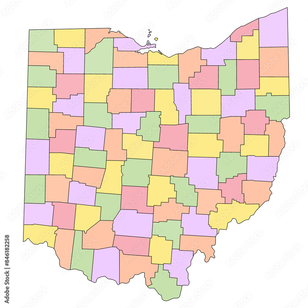 Ohio administrative map. counties map of Ohio with different colours ...