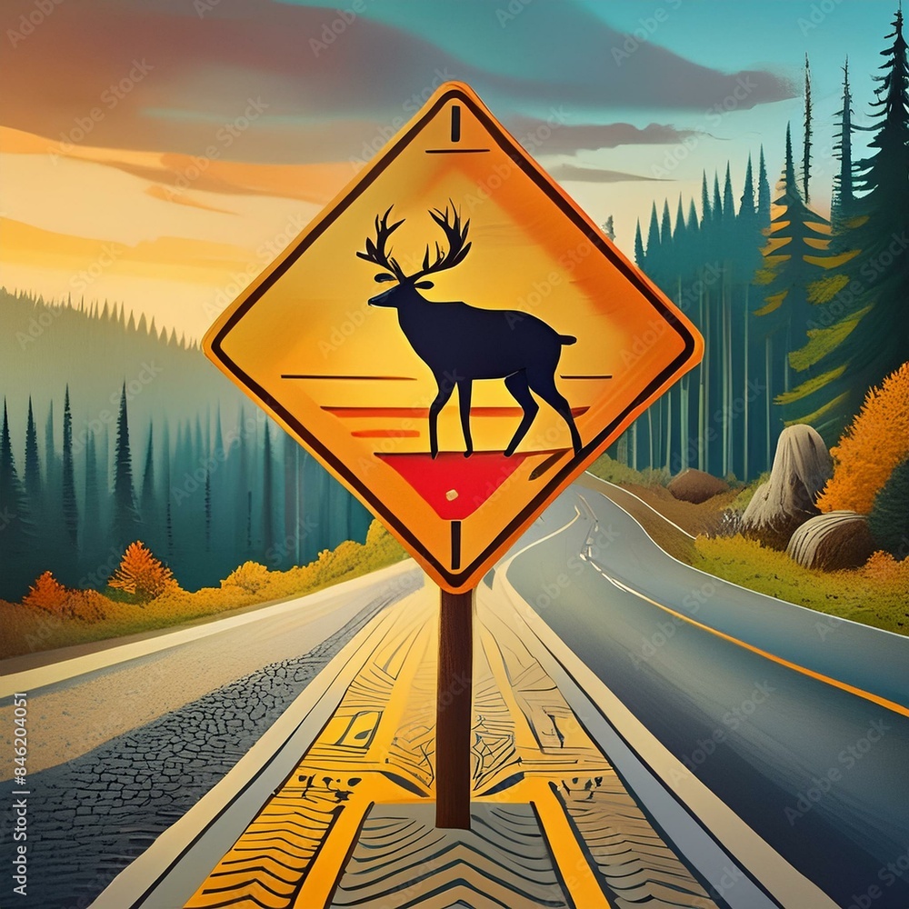 Traffic sign warns about wild animals crossing the road,road warning ...