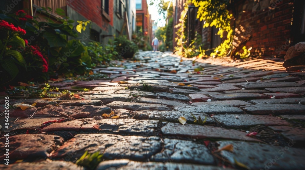 The uneven surface of the brick road leads to a forgotten cobblestone ...