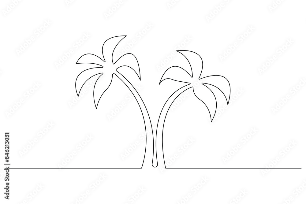 Palm tree continuous one line art drawing of isolated outline vector ...