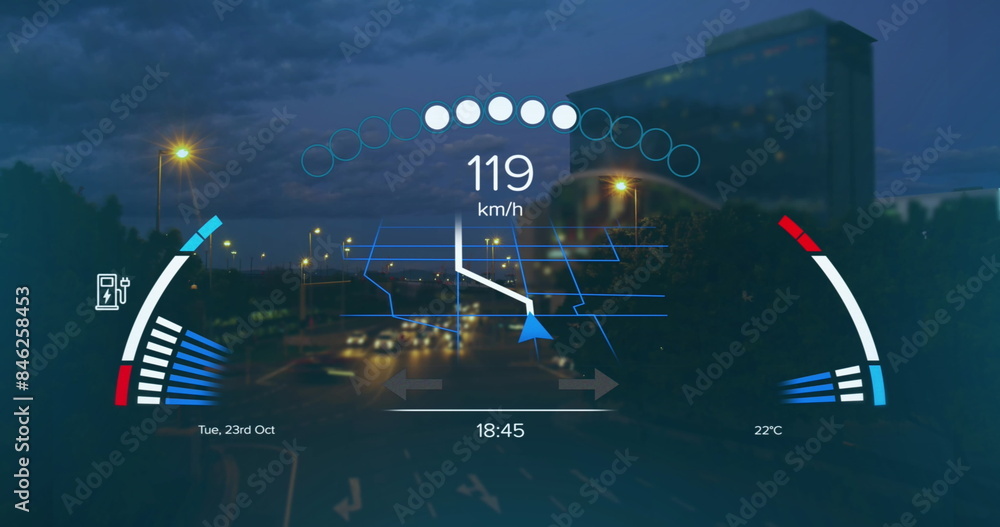 Digital speedometer display with various indicators and metrics Stock ...