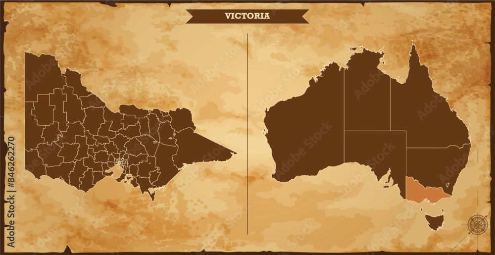 Victoria state map, Australia map with federal states in A vintage map ...