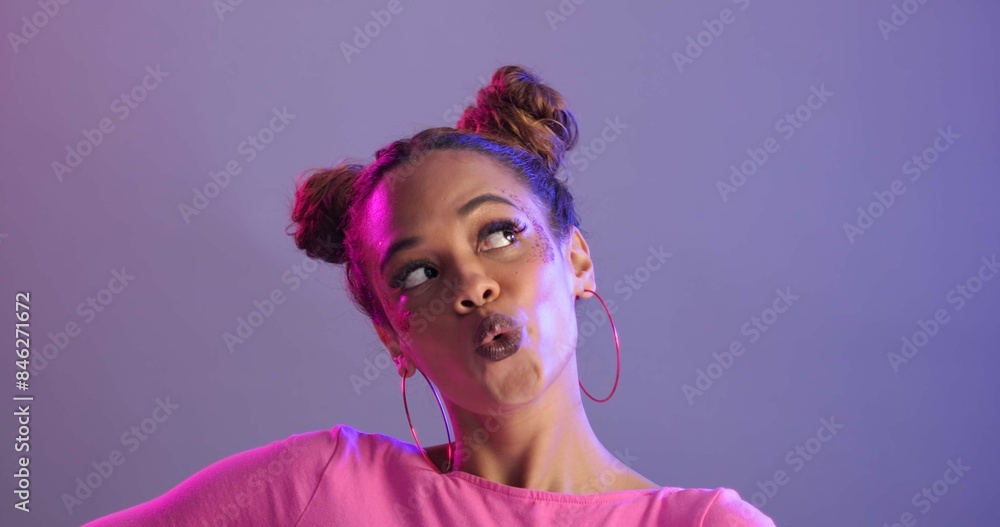 Woman pout and fashion with makeup in studio, thinking and lipstick for ...