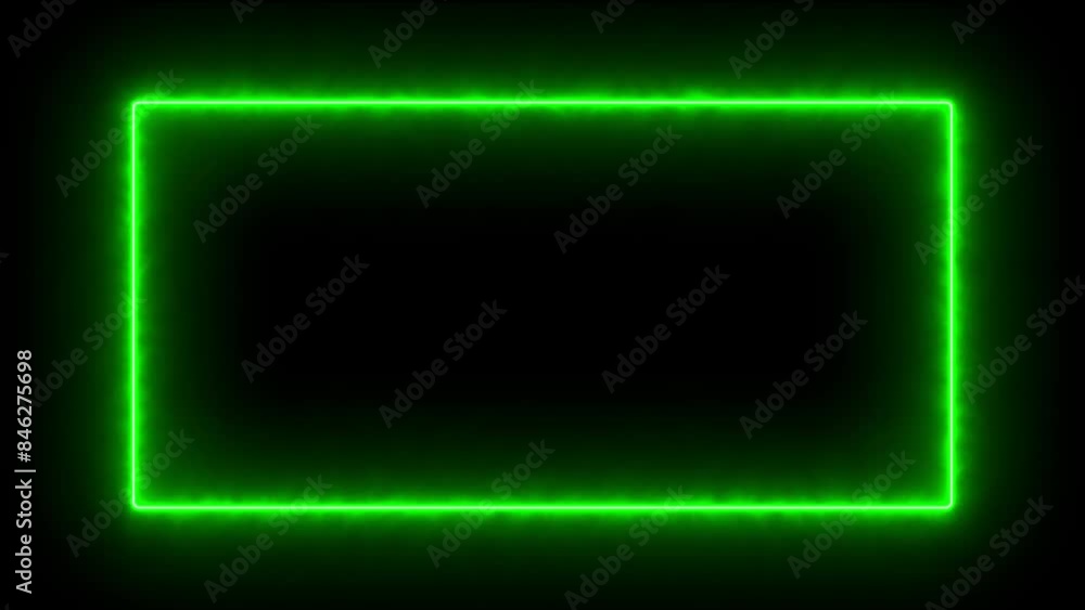 green Neon rectangle frame loop animation. rectangular glowing frame ...