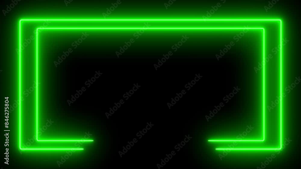 green Neon rectangle frame loop animation. rectangular glowing frame ...