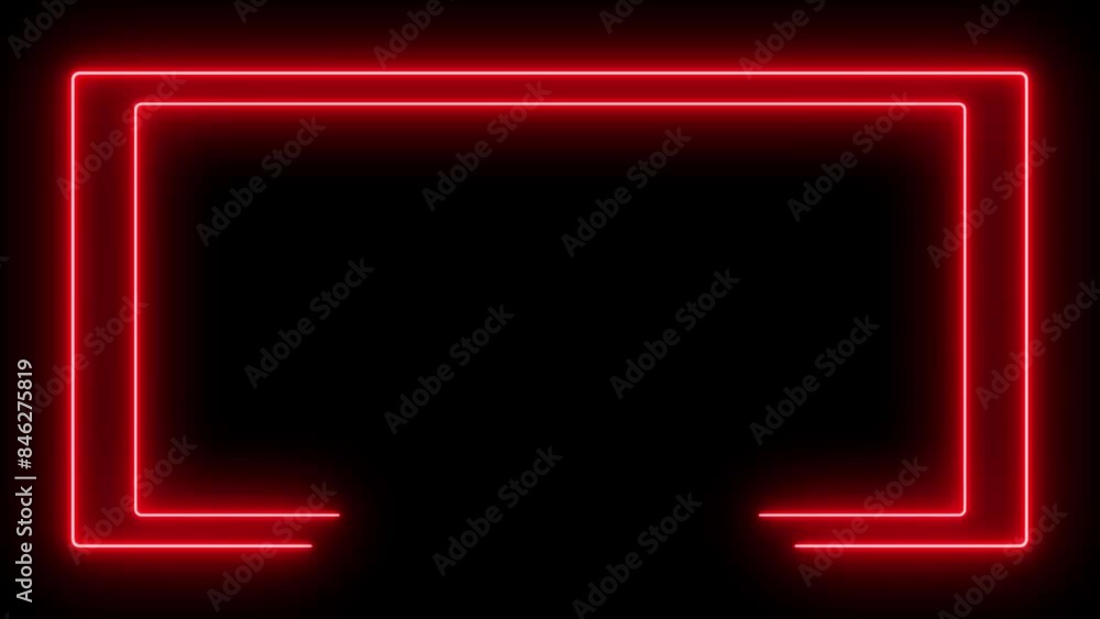 red Neon rectangle frame loop animation. rectangular glowing frame with ...