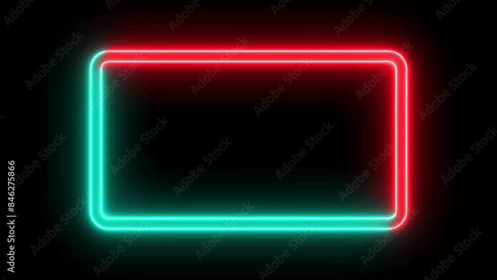 red and cyan Neon rectangle frame loop animation. rectangular glowing ...
