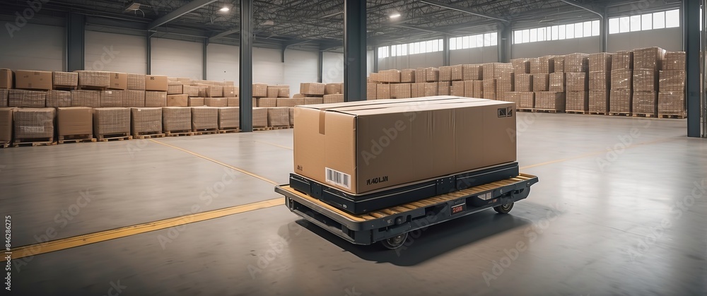 Large box in a modern warehouse Boxes on shelves depict logistics ...