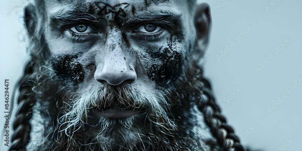 Viking heritage and respect depicted in a bearded face with two long ...