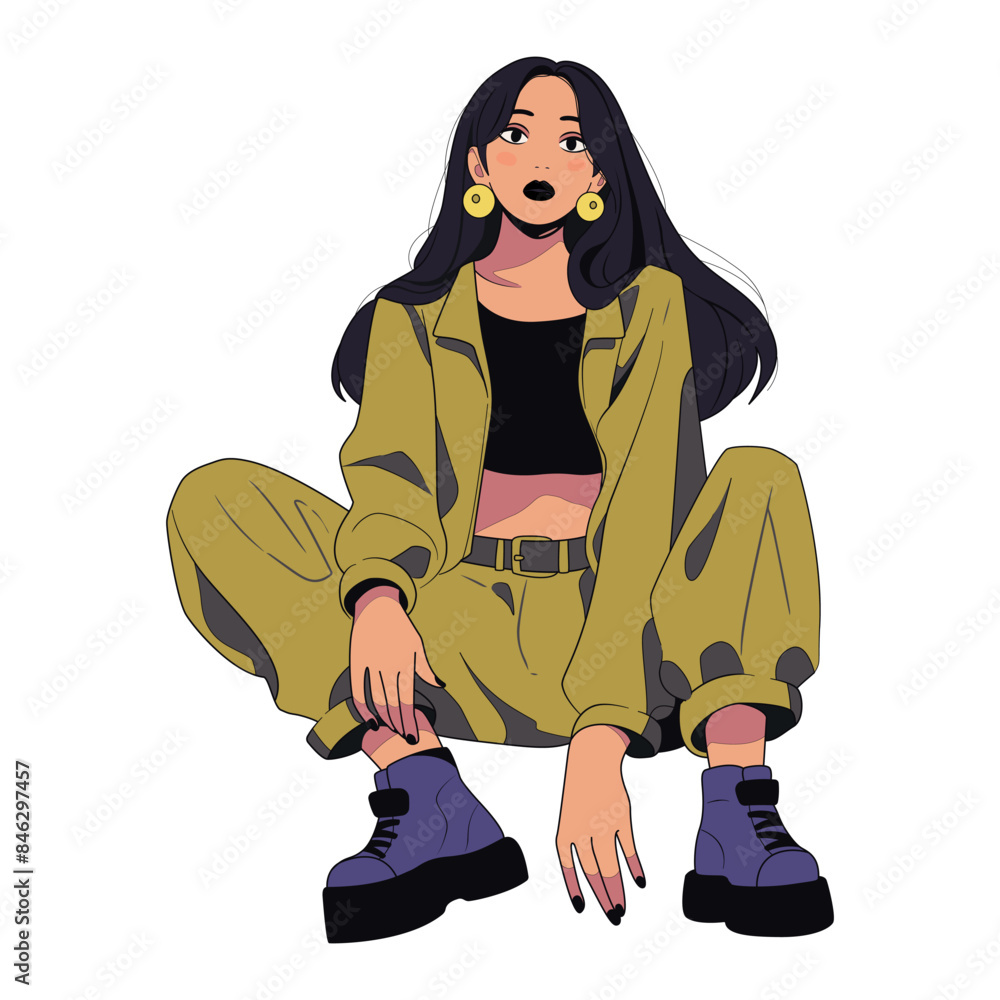 Vector illustration of cute Korean woman character in sport costume ...