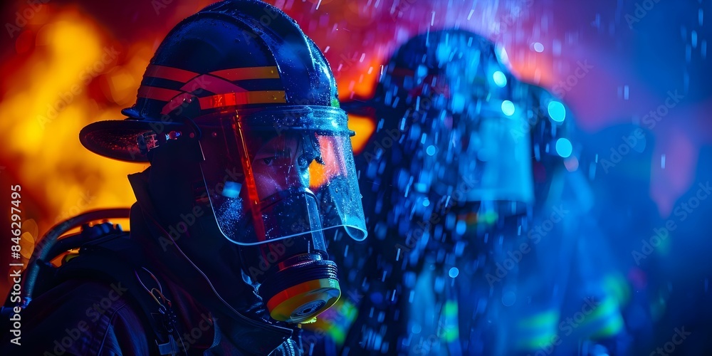 Firefighters bravely rescue trapped victim in burning building showing ...