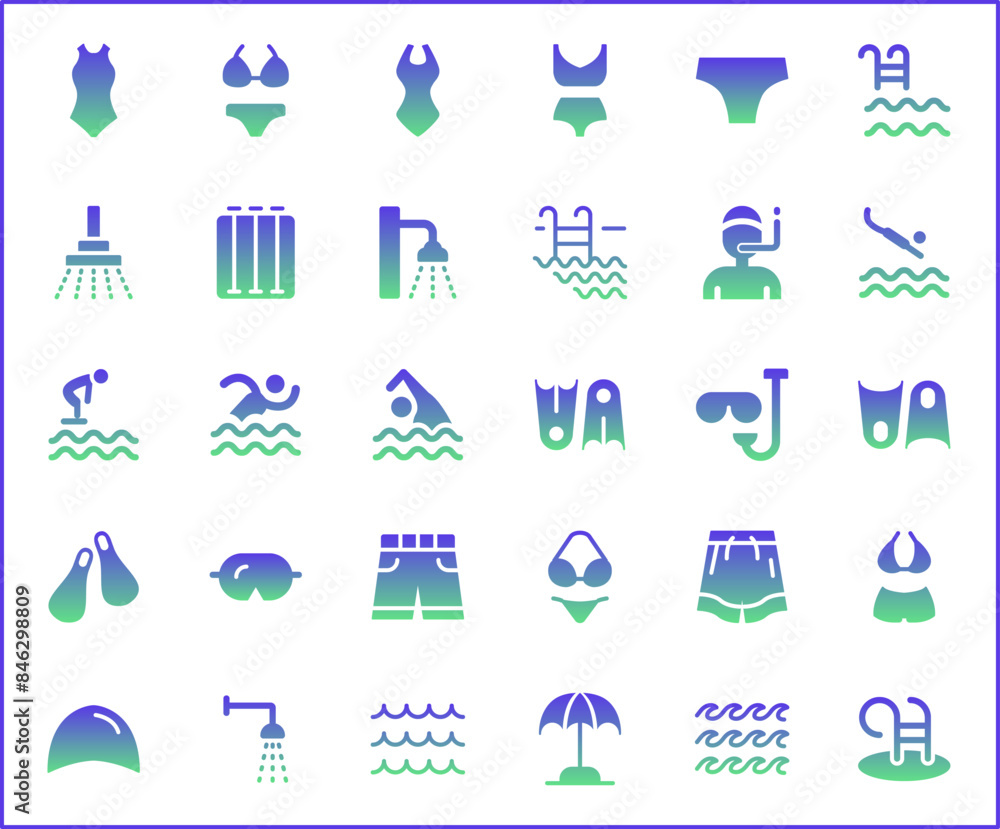 Set of swimming and pool Icons line style. Contains such Icons as ...