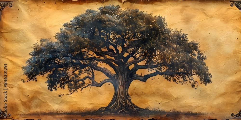 Ancestral family tree depicted on vintage parchment background. Concept ...