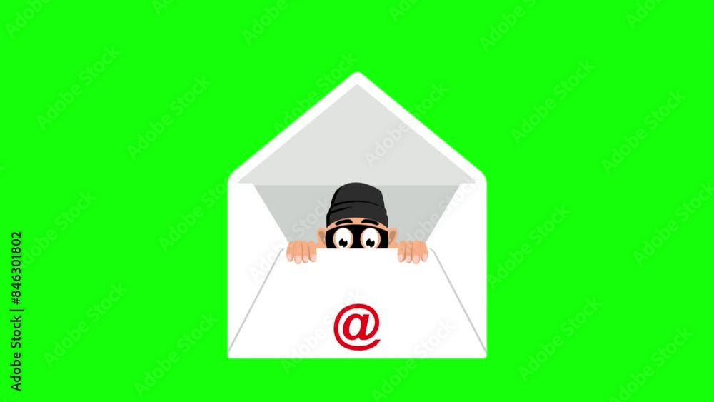 Funny cartoon of a thief peeping from the inside of an envelope on ...