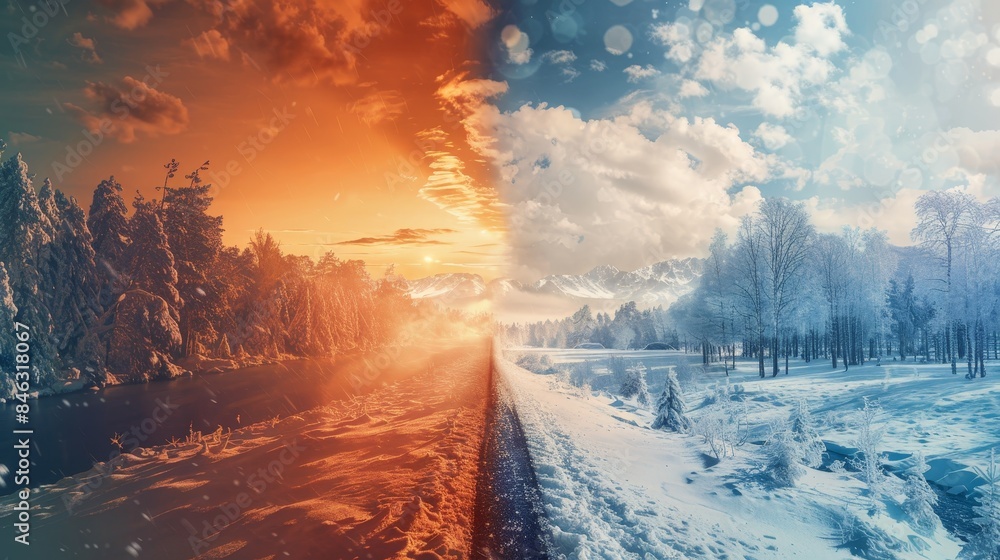 Climate change impacts over time, depicting shifts between summer and ...