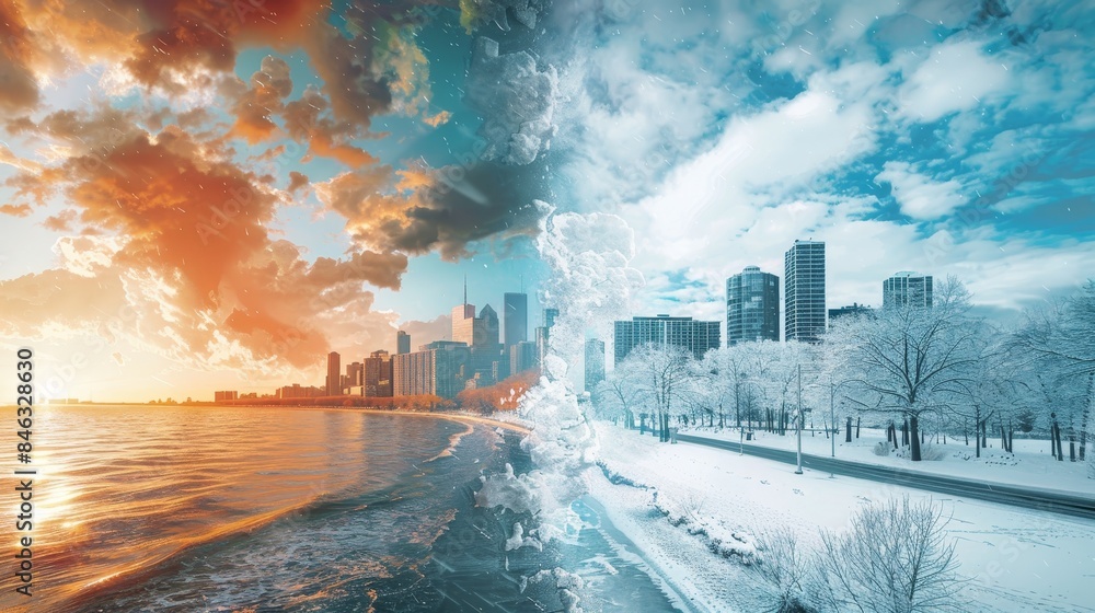 Visual timeline of climate change effects, showing the contrast between ...