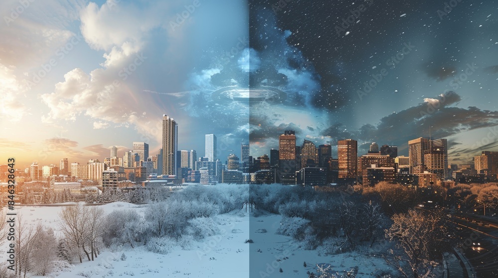 Visual timeline of climate change effects, showing the contrast between ...