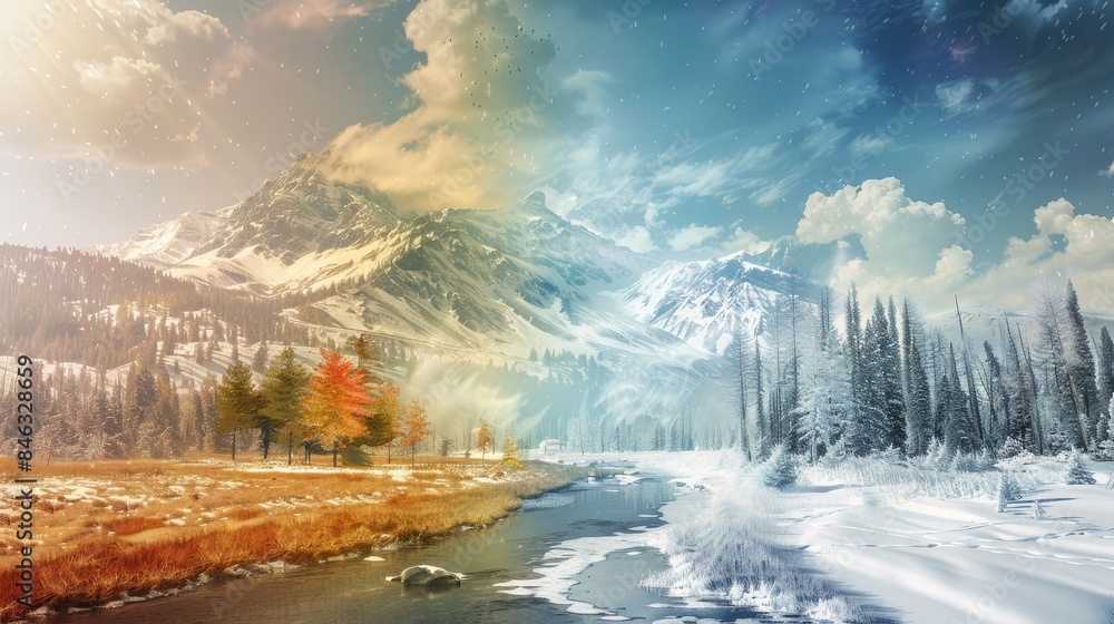 Visual timeline of climate change effects, showing the contrast between ...