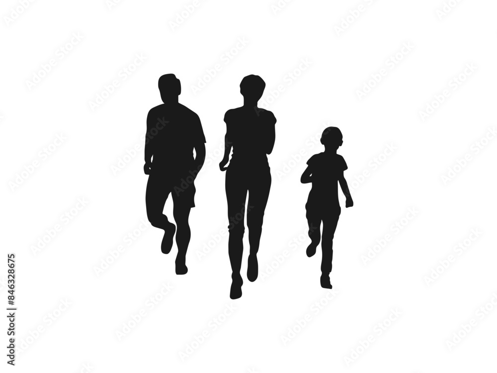 Family Jogging Against silhouettes vector. Family running silhouette ...