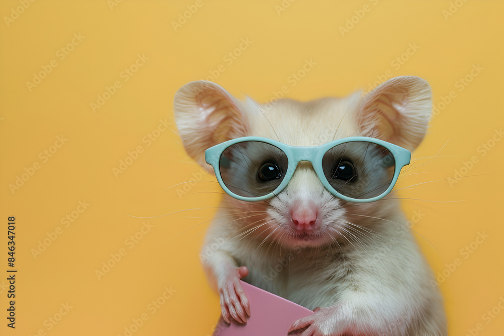 Funny hamster with glasses, the mouse, donning sunglasses, poses ...