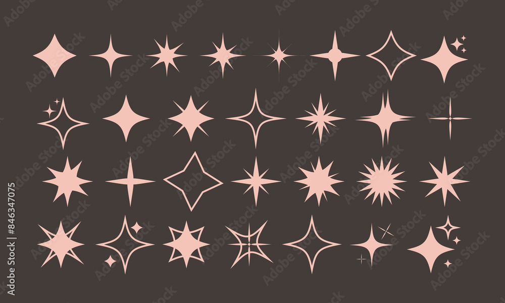 Retro futuristic sparkle icons collection. Set of star shapes. Abstract ...