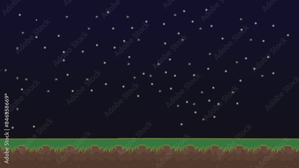 game background. Ground, grass, sky, tree and stars. 2D Game Platform ...